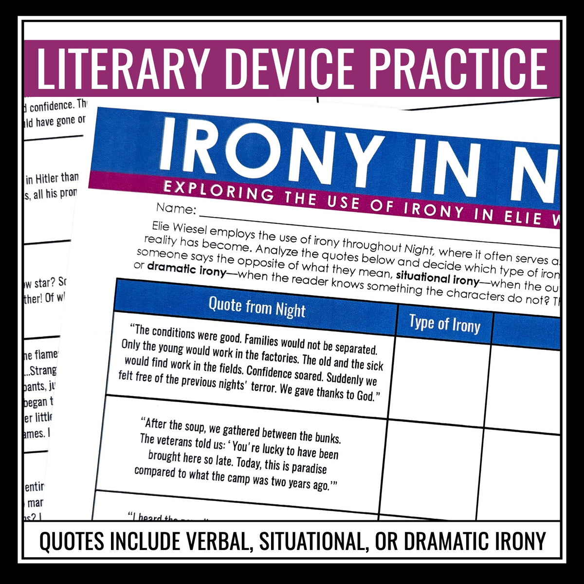 Night by Elie Wiesel Irony Assignment - Analyzing Irony Types Literary ...