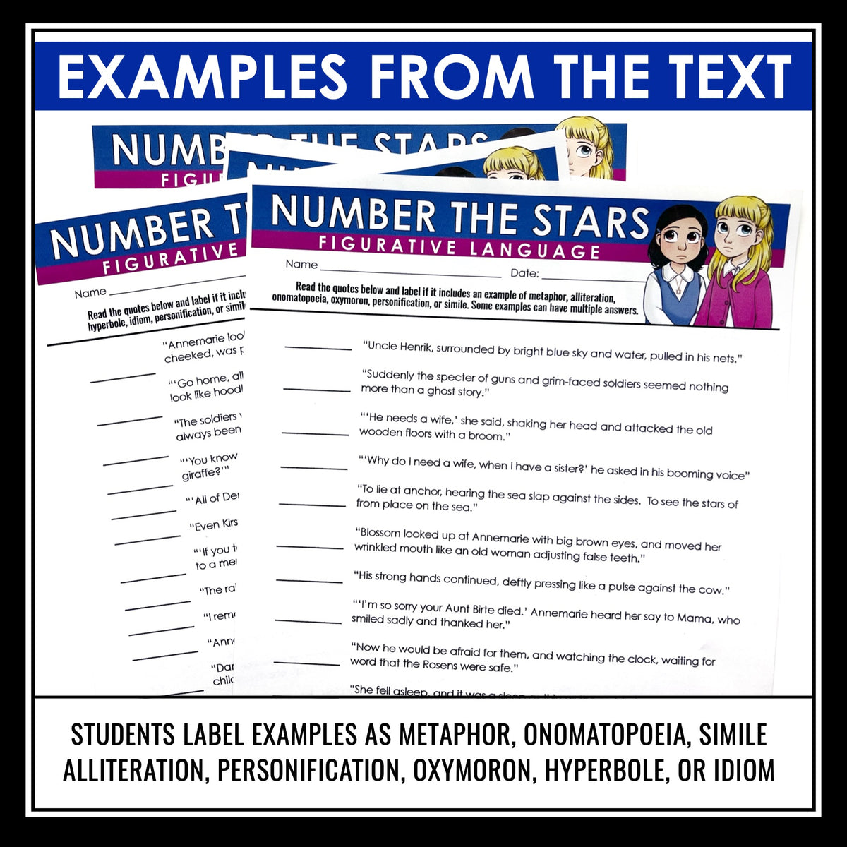 Number the Stars by Lois Lowry Figurative Language Assignments and Ans ...