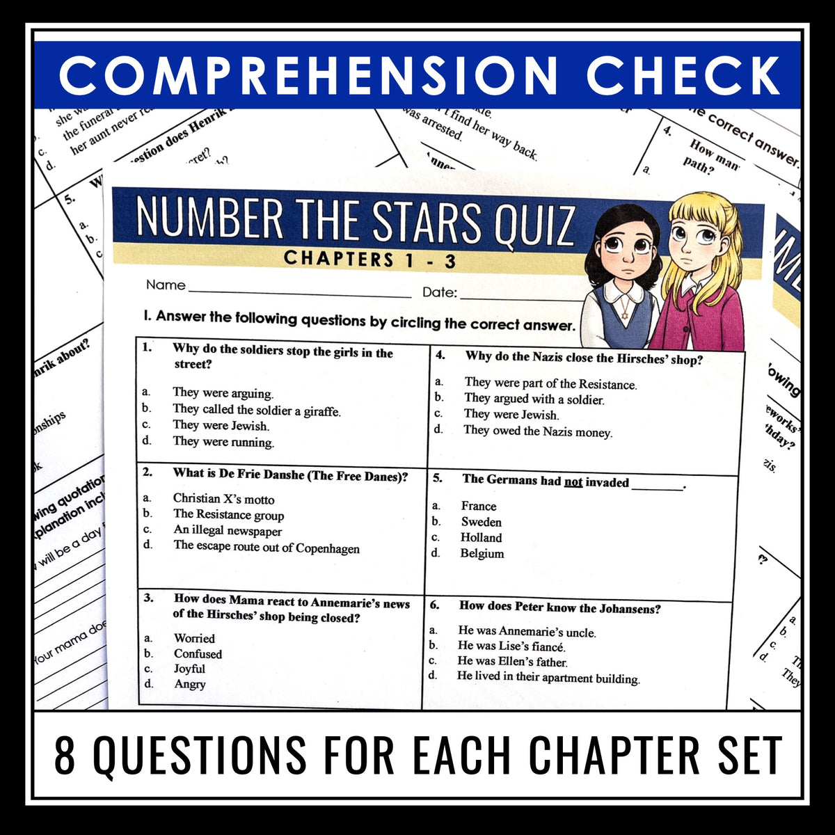 Number the Stars Quizzes - Multiple Choice and Quote Chapter Reading Q ...