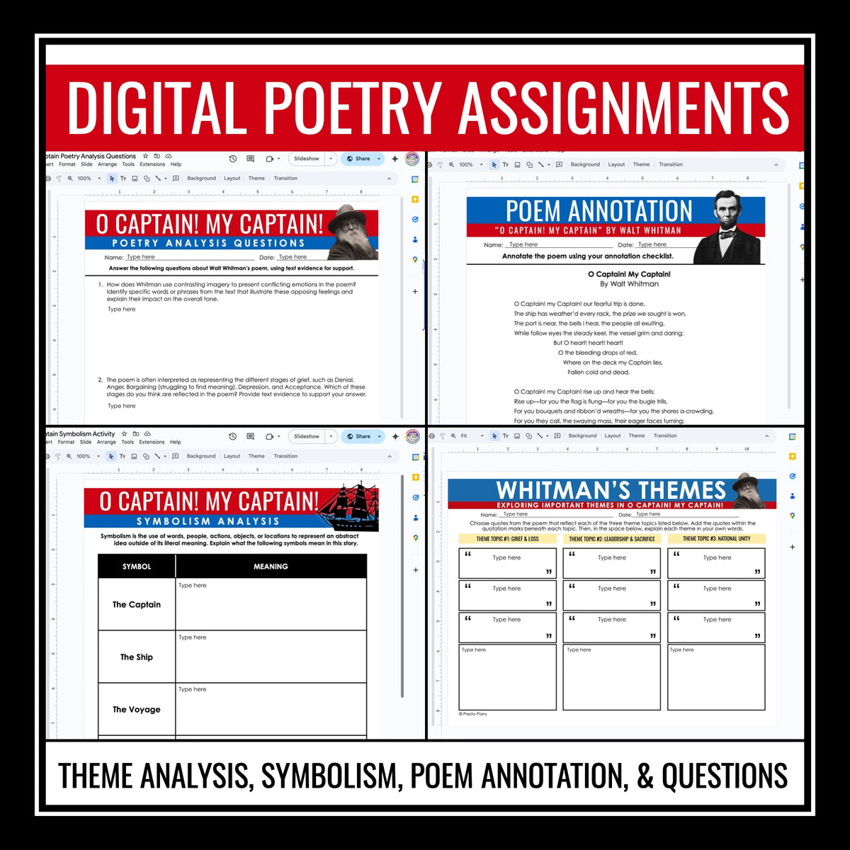 O Captain! My Captain! by Walt Whitman Digital Poetry Lesson & Assignm ...