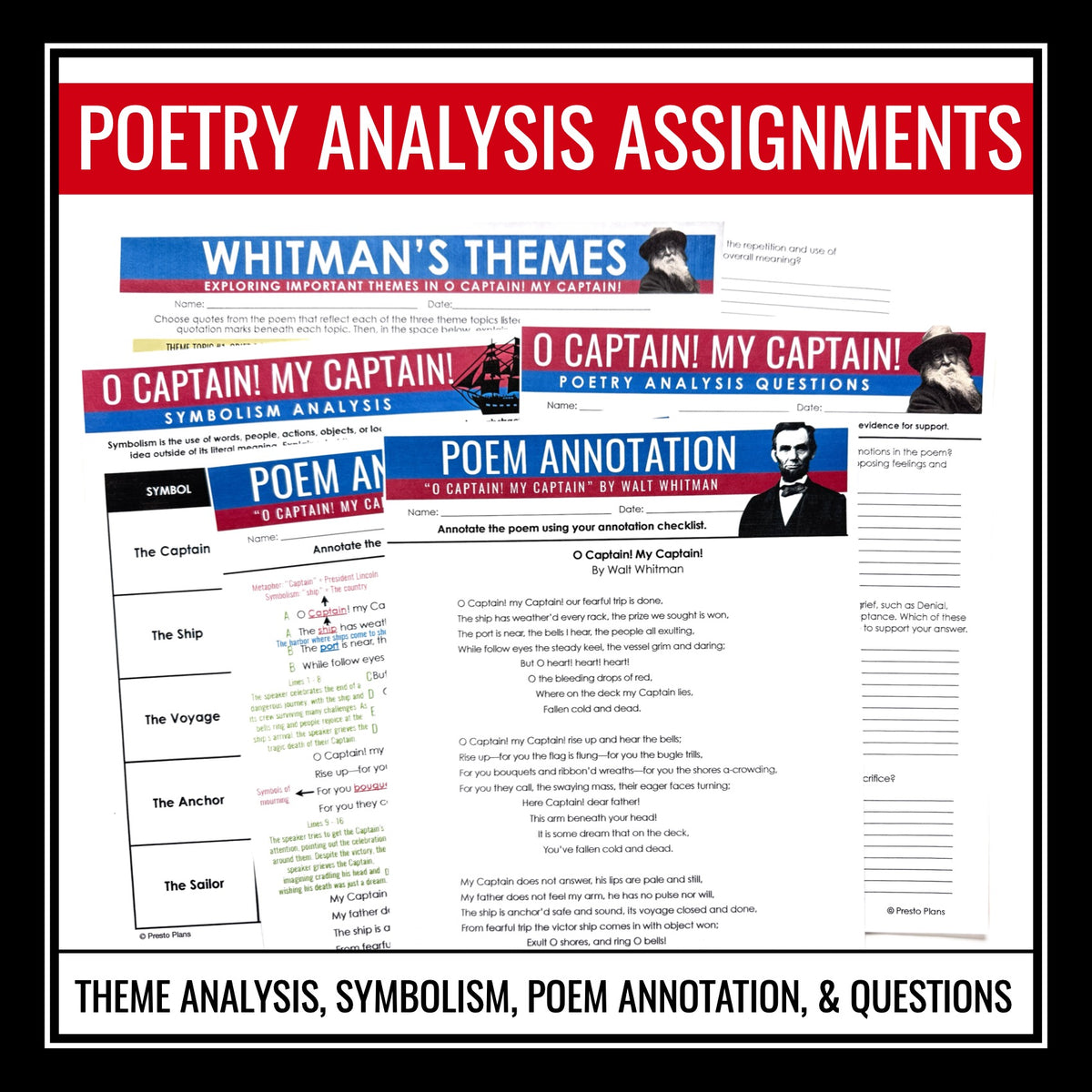 O Captain! My Captain! by Walt Whitman Poetry Lesson, Activities, & As ...