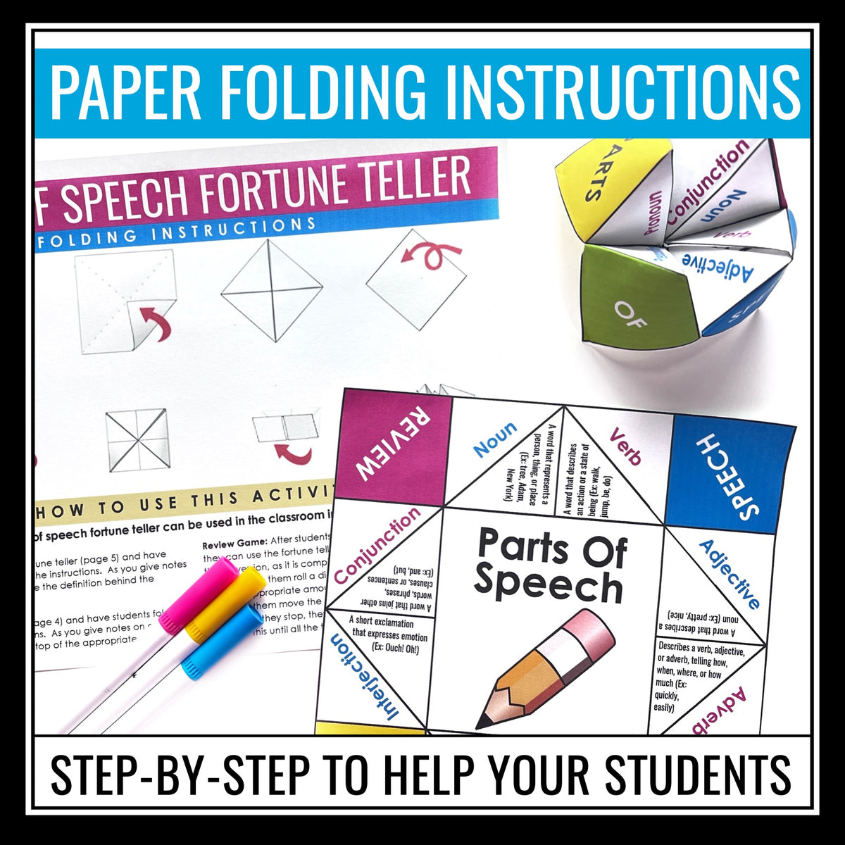 Parts of Speech Activity - Folding a Paper Fortune Teller Grammar Game ...