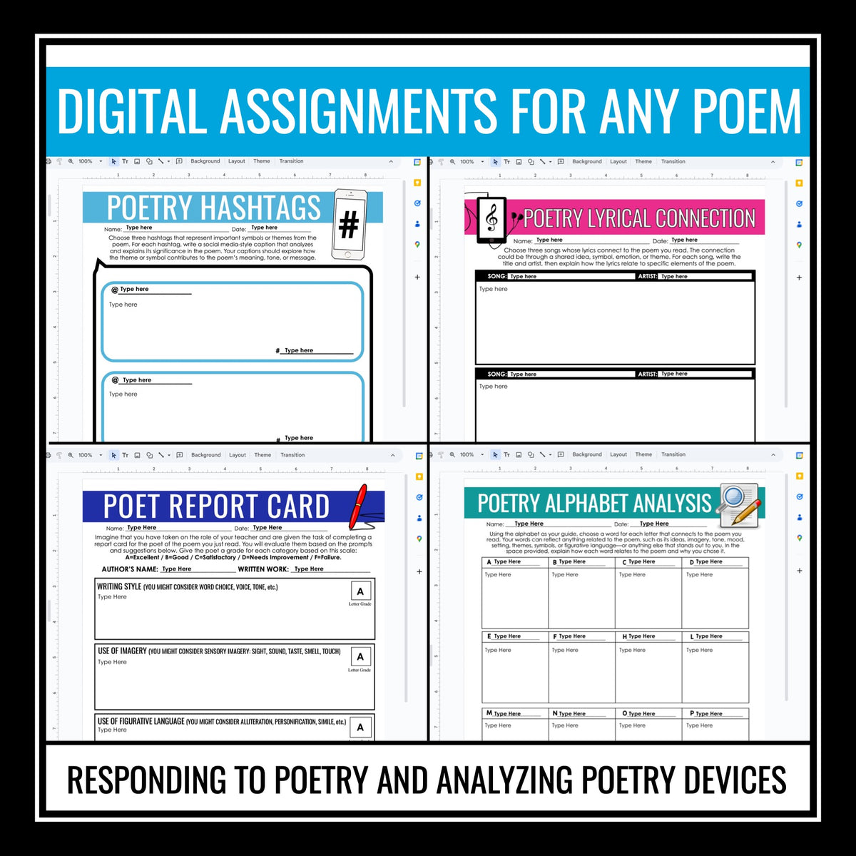 Poetry Assignments for Any Poem – 50 Digital Poetry Analysis Reading A ...