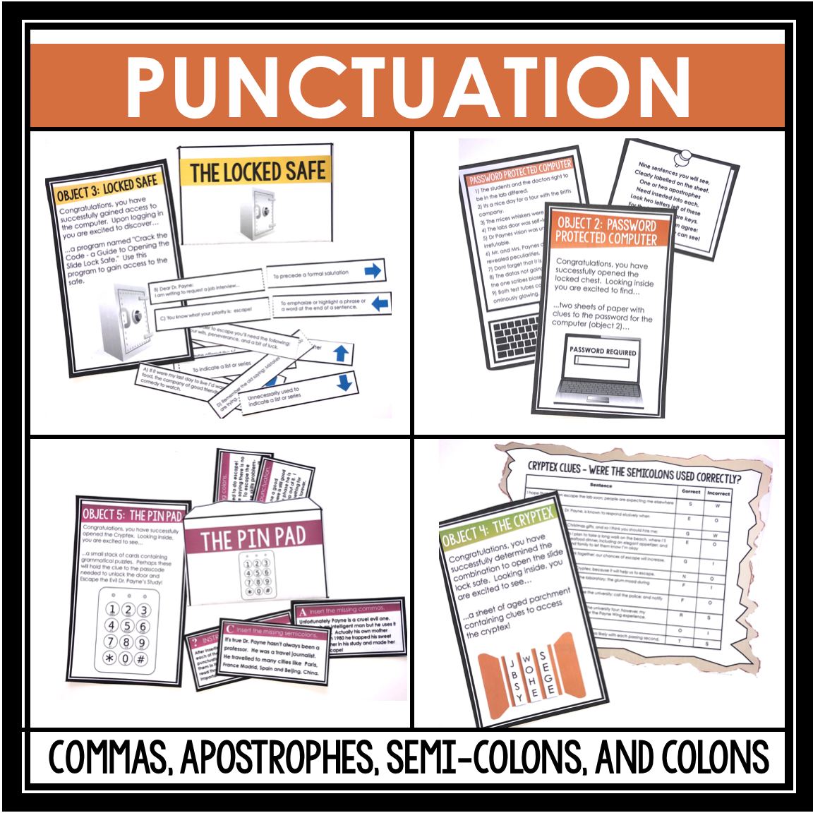 Punctuation Escape Room Grammar Game - Commas, Semi-Colons, Apostrophe ...