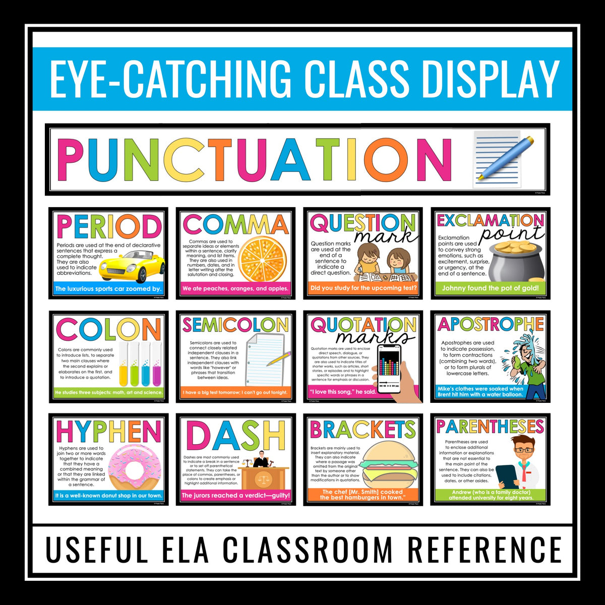 Punctuation Posters - Grammar Bulletin Board Display - ELA Classroom D ...