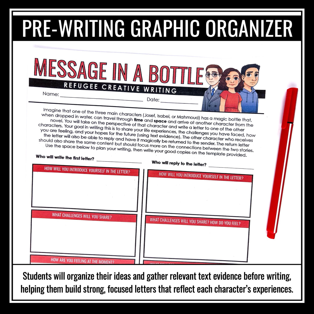 Refugee by Alan Gratz Activity - Message in a Bottle Creative Writing ...