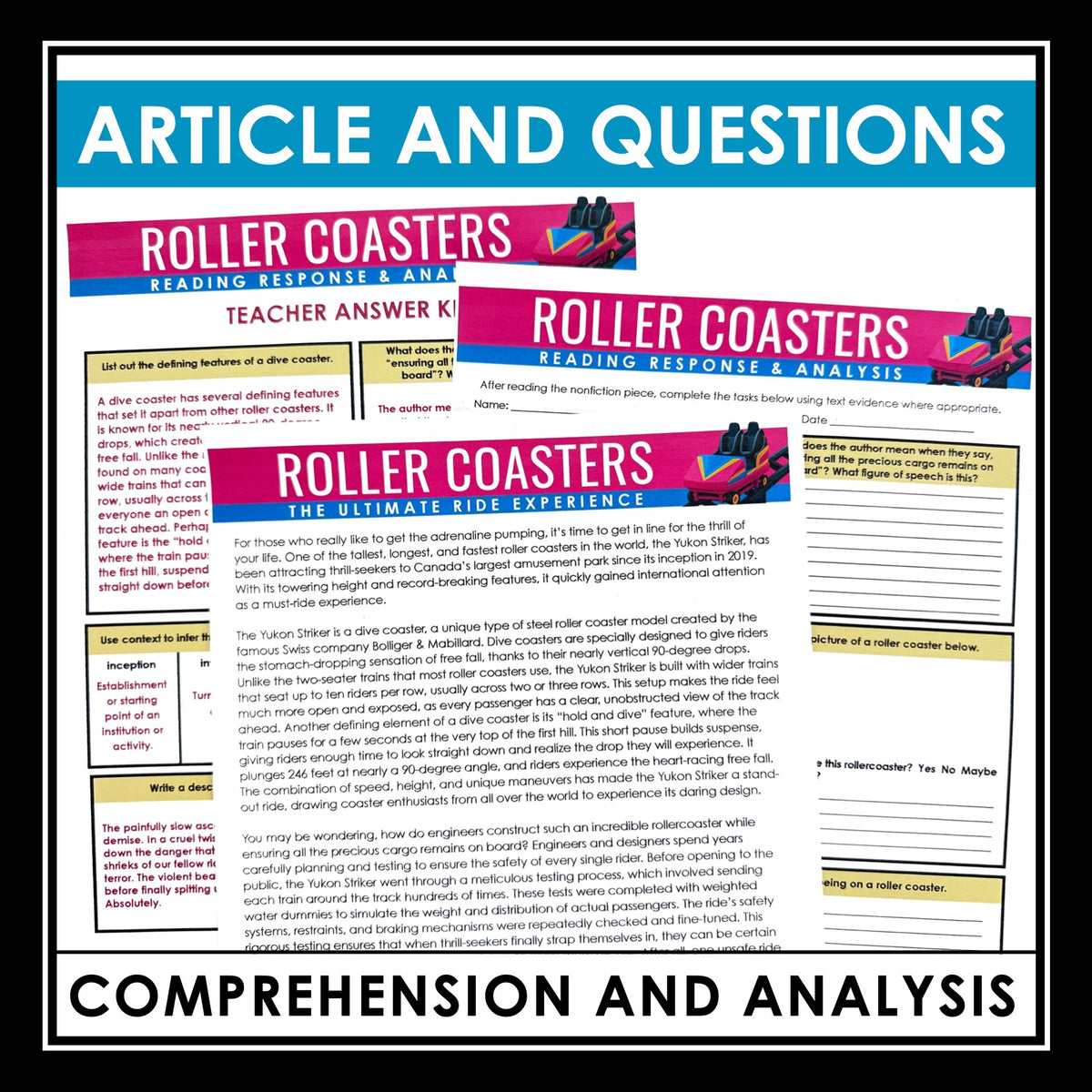 Nonfiction Reading Comprehension Article and Activities - Roller Coast ...