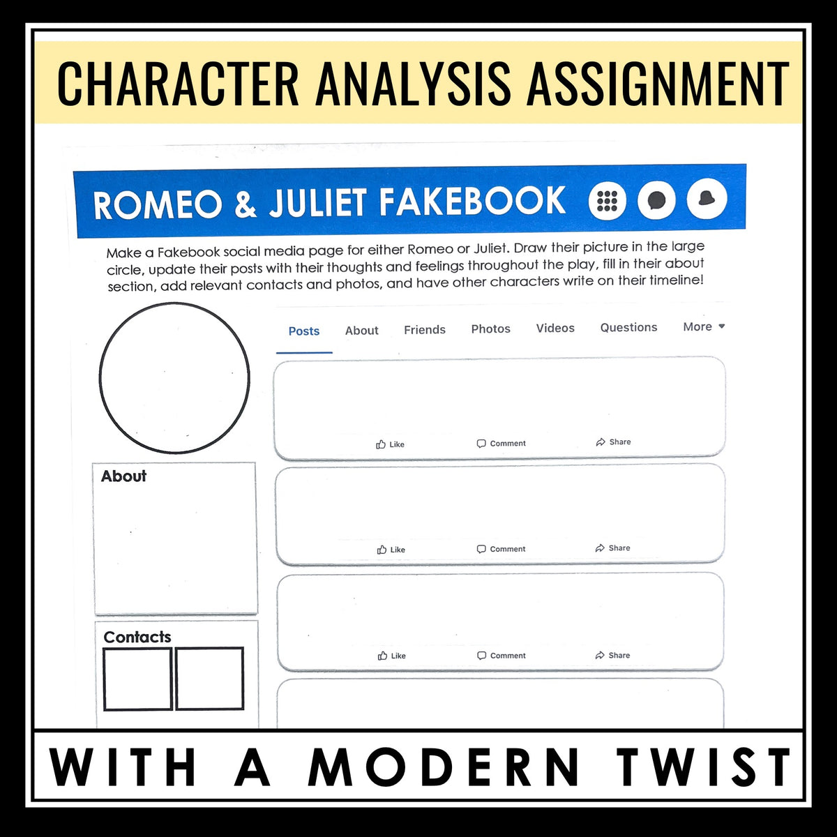 Romeo and Juliet Character Assignment - Create a Character Social Medi ...