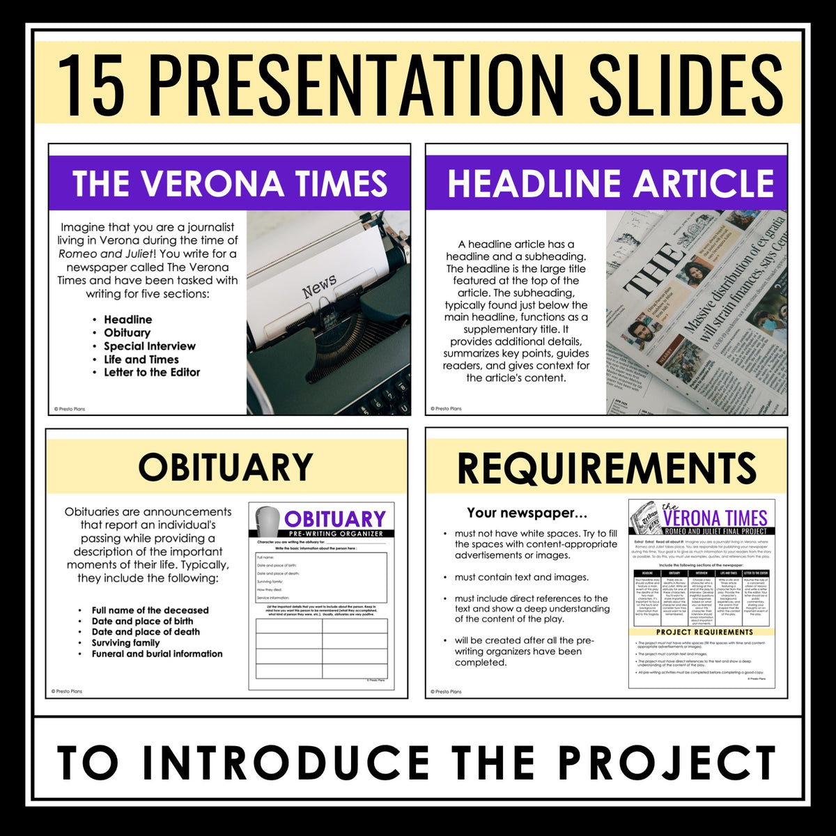 Romeo and Juliet Project - Creative Newspaper Assignment for Shakespea ...