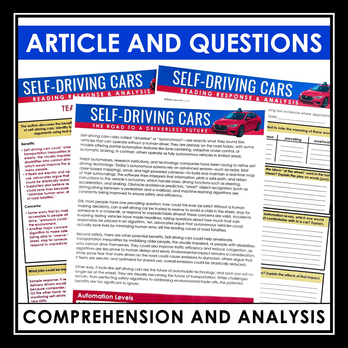 Nonfiction Reading Comprehension Article and Activities - Self-Driving ...