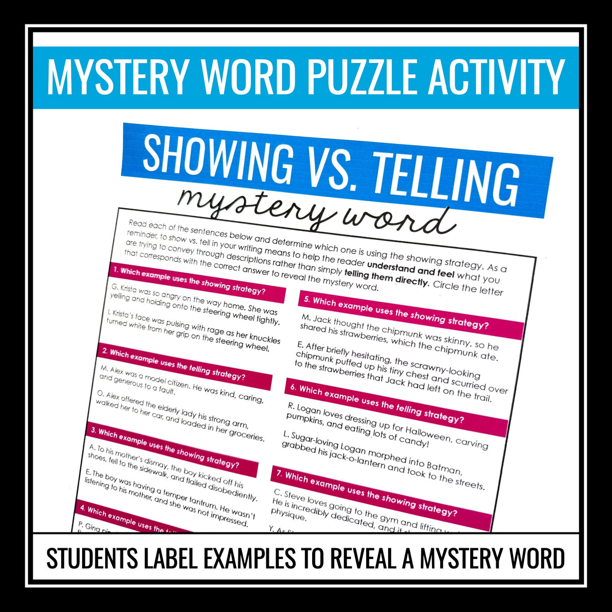 Showing vs. Telling Writing Descriptive Strategy Presentation and Acti ...