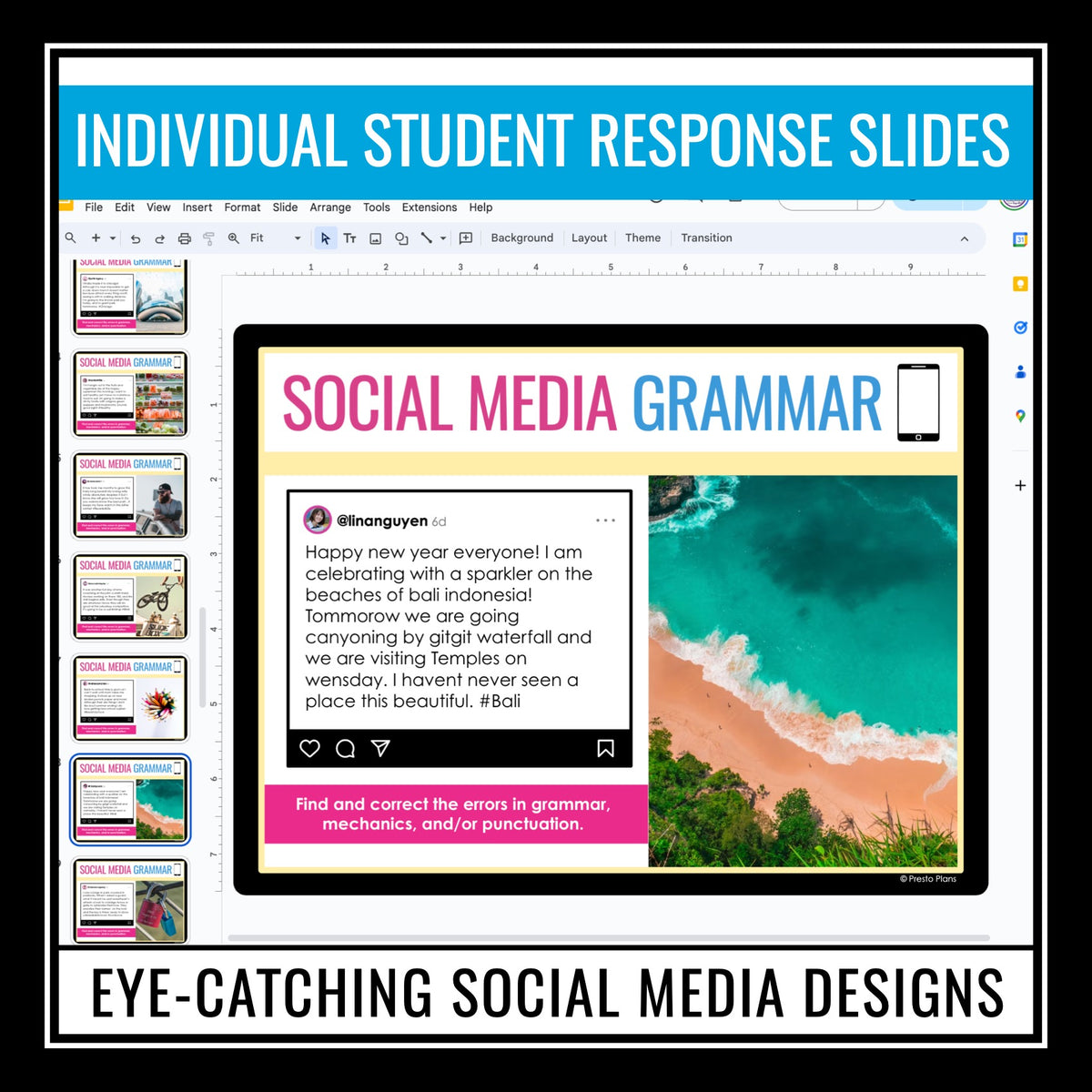 Grammar Bell Ringers - Editing Social Media Posts Digital Task Card Ac ...