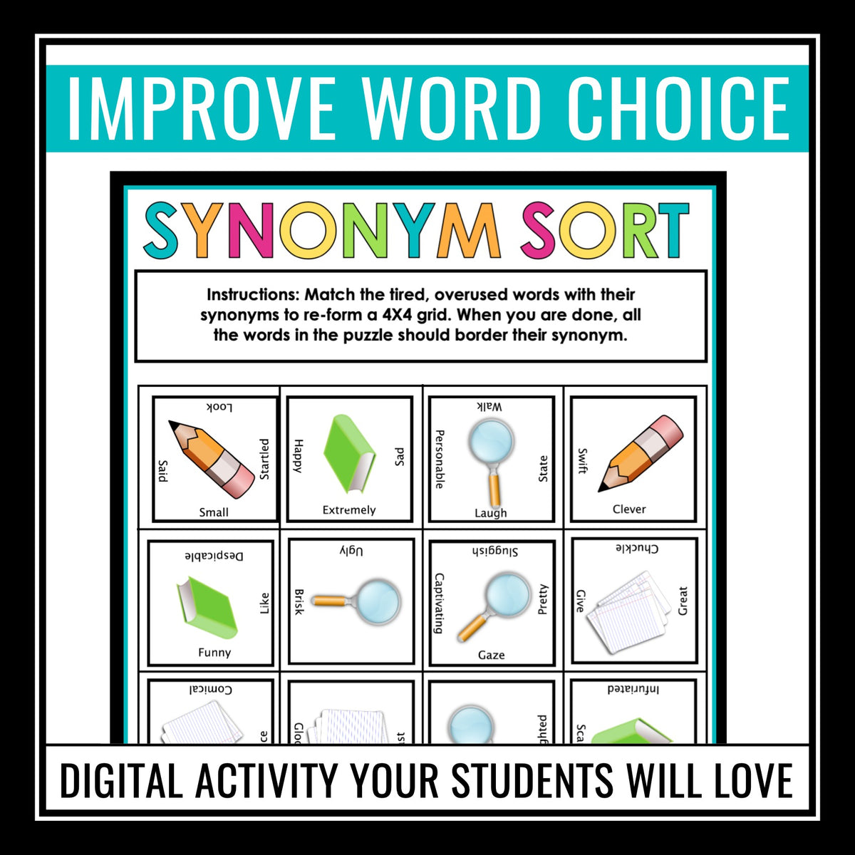 Synonym Word Choice Activity - Fun Vocabulary Digital Puzzle Game ...