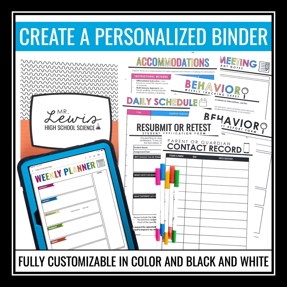 Teacher Binder - Editable Teacher Planner Forms, Covers, Calendars - M ...