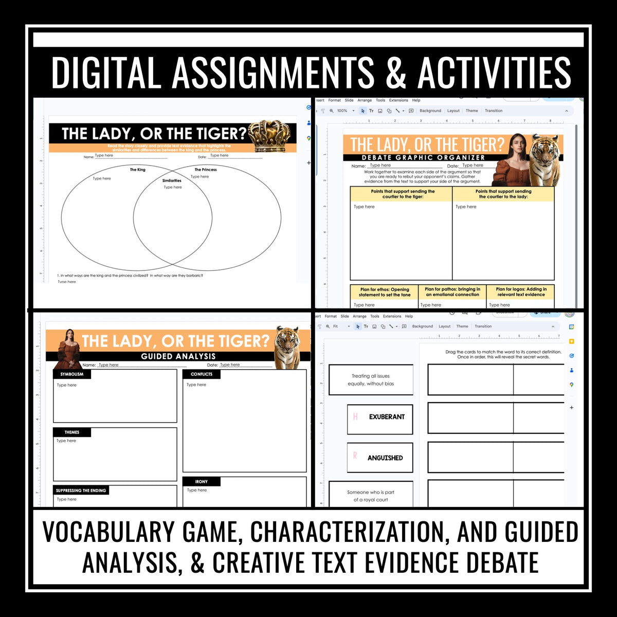 The Lady or the Tiger by Frank Stockton Digital Short Story Unit & Act ...