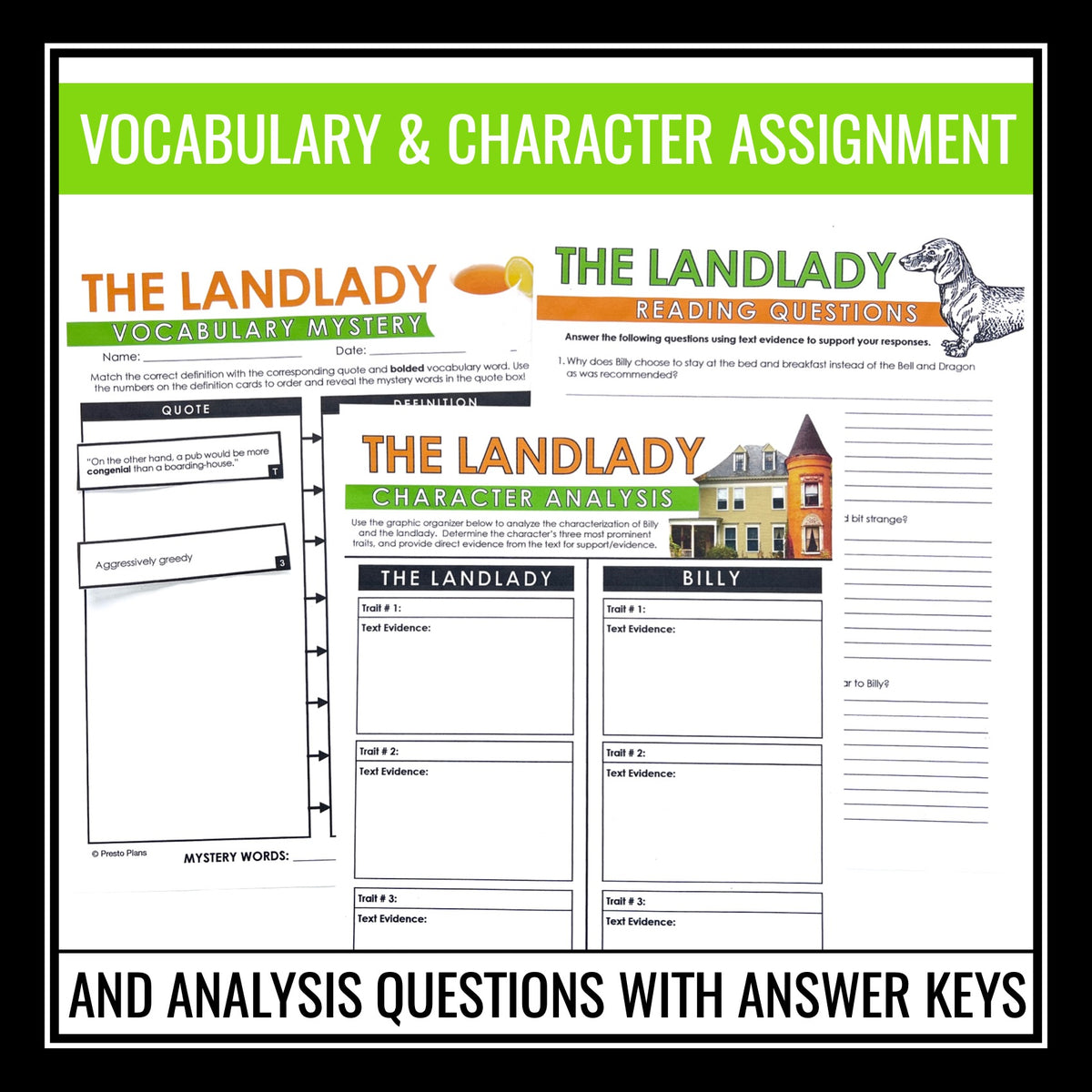 The Landlady by Roald Dahl - Short Story Unit Slides, Assignments, Act ...