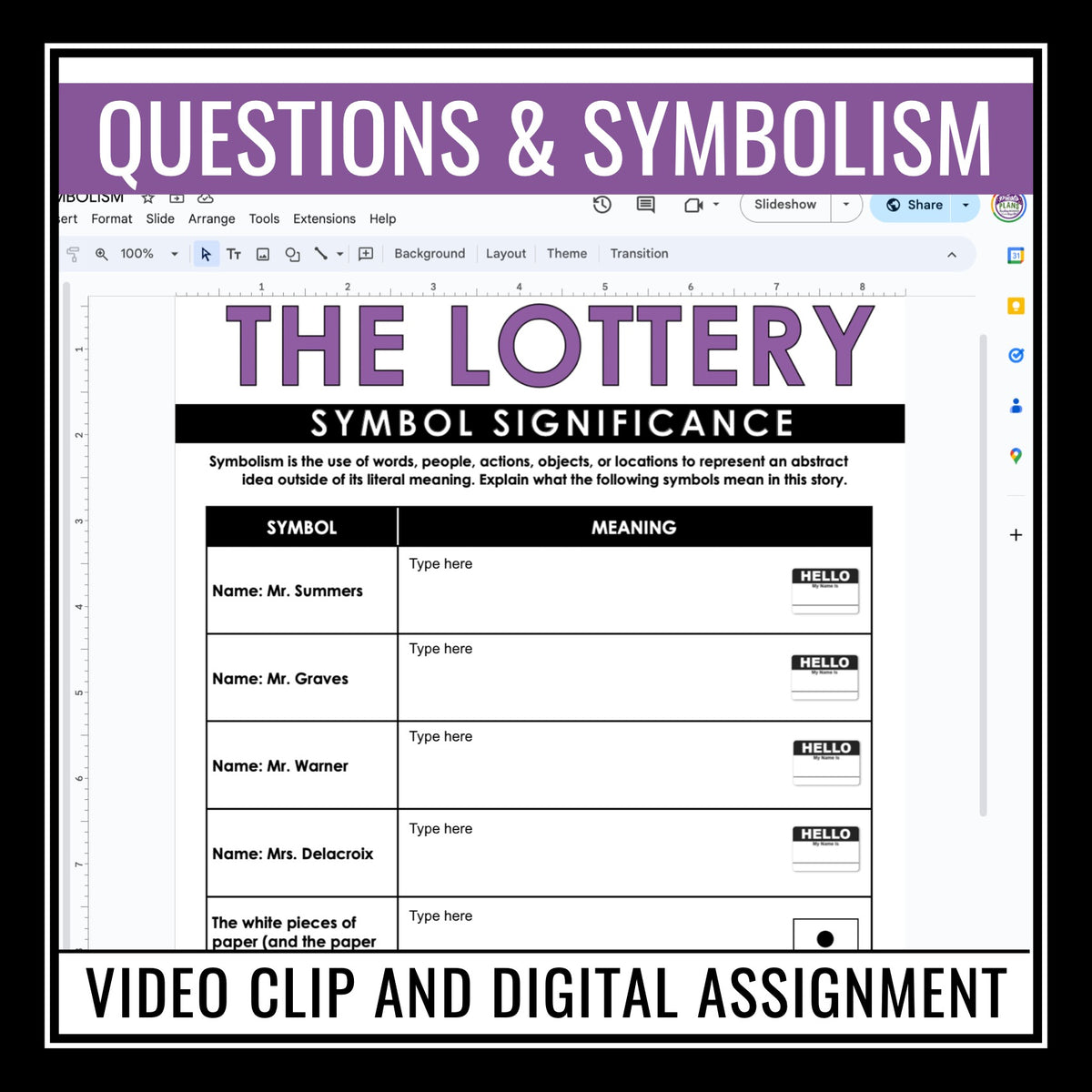 The Lottery by Shirley Jackson - Digital Short Story Slides and Assign ...