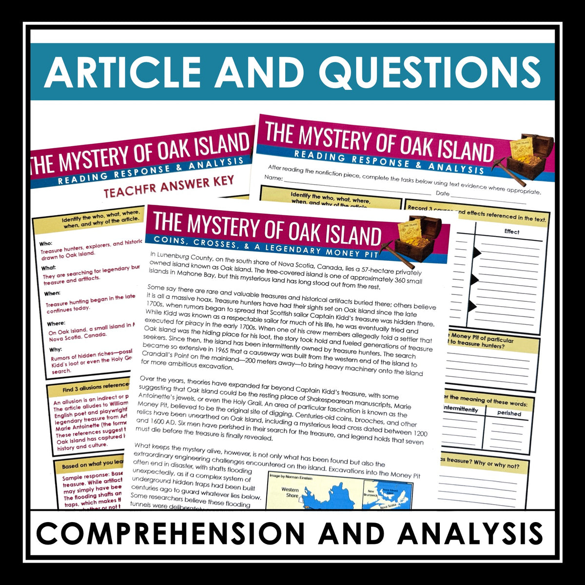Oak Island Mystery Nonfiction Reading Comprehension Article and Activi ...
