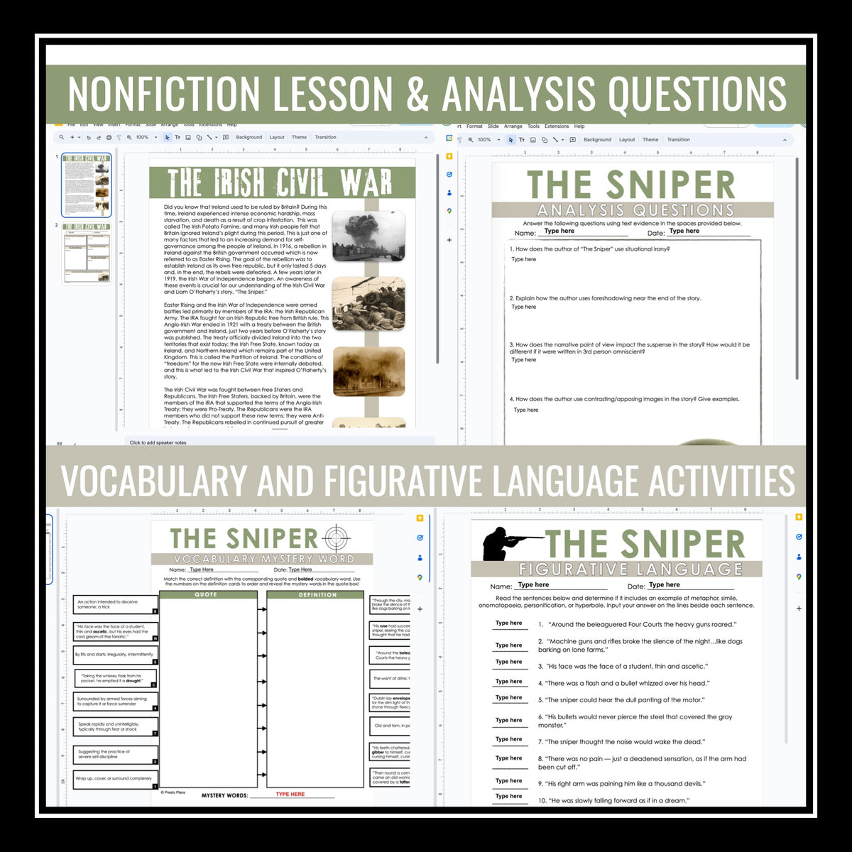 The Sniper by Liam O'Flaherty Digital Short Story Slides and Assignmen ...