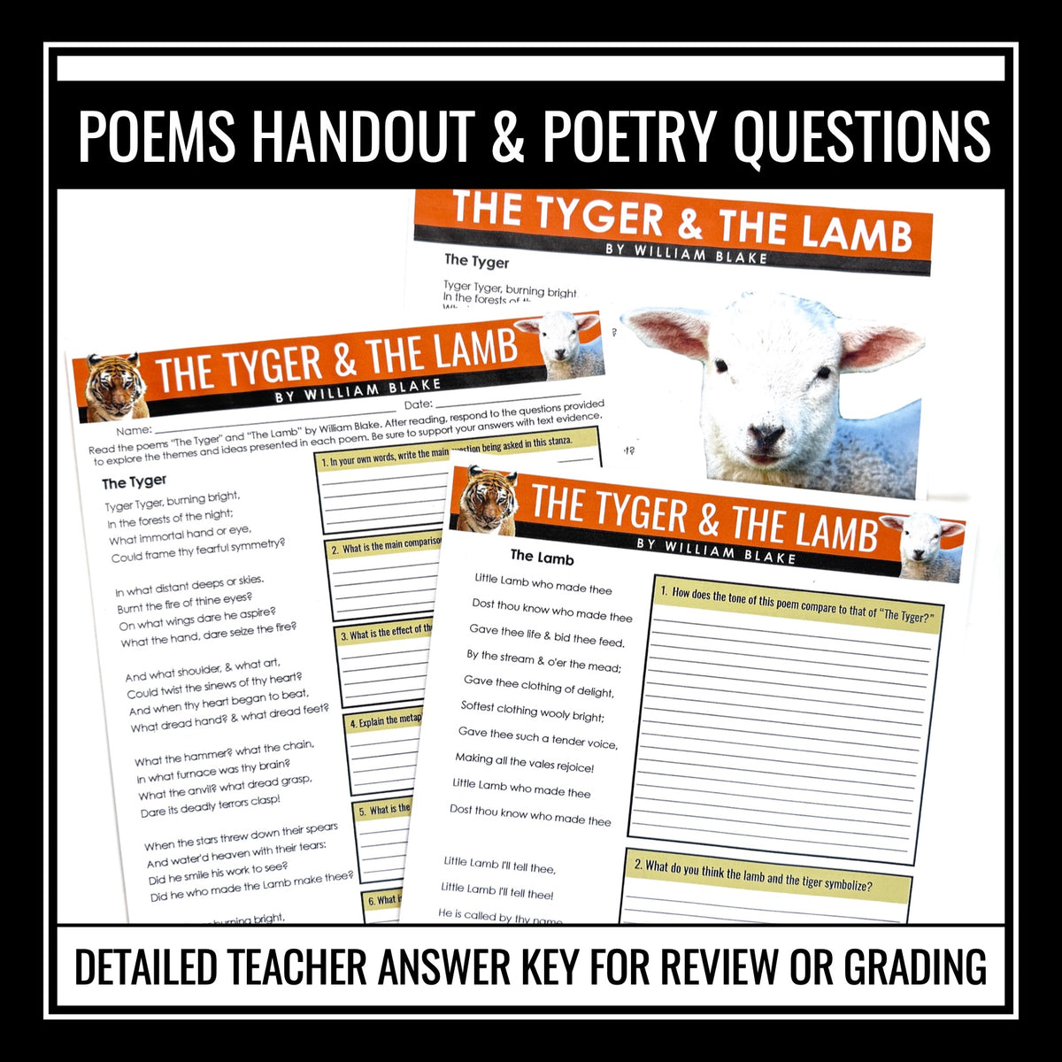 The Tyger and The Lamb by William Blake - Poetry Presentation & Assign ...