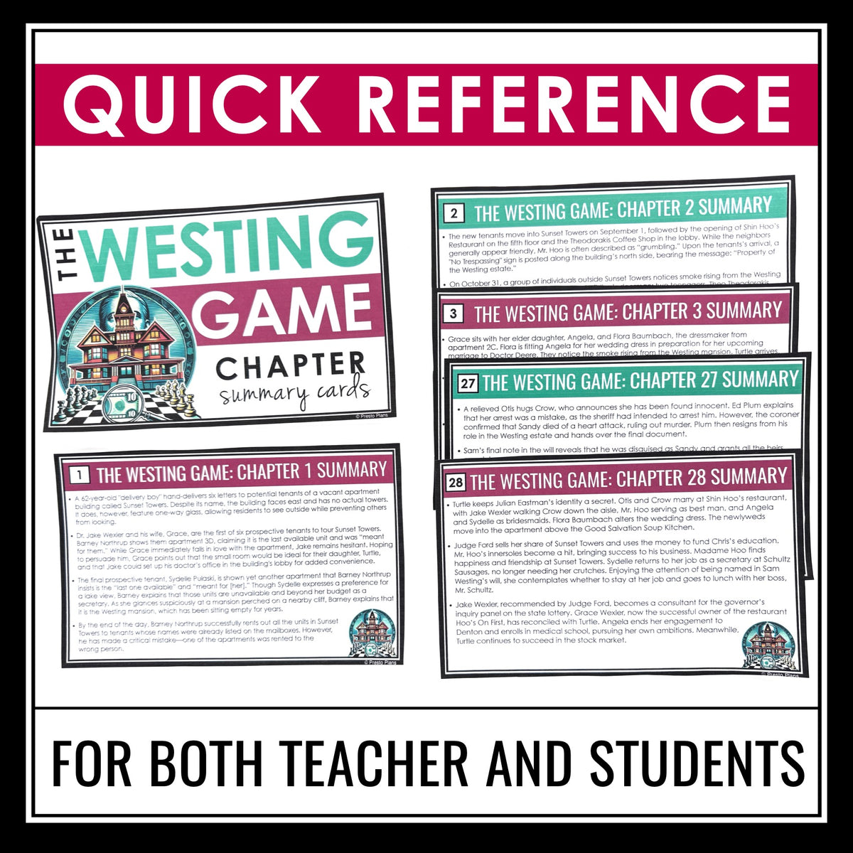 The Westing Game Chapter Summaries - Plot Summary Cards for Ellen Rask ...