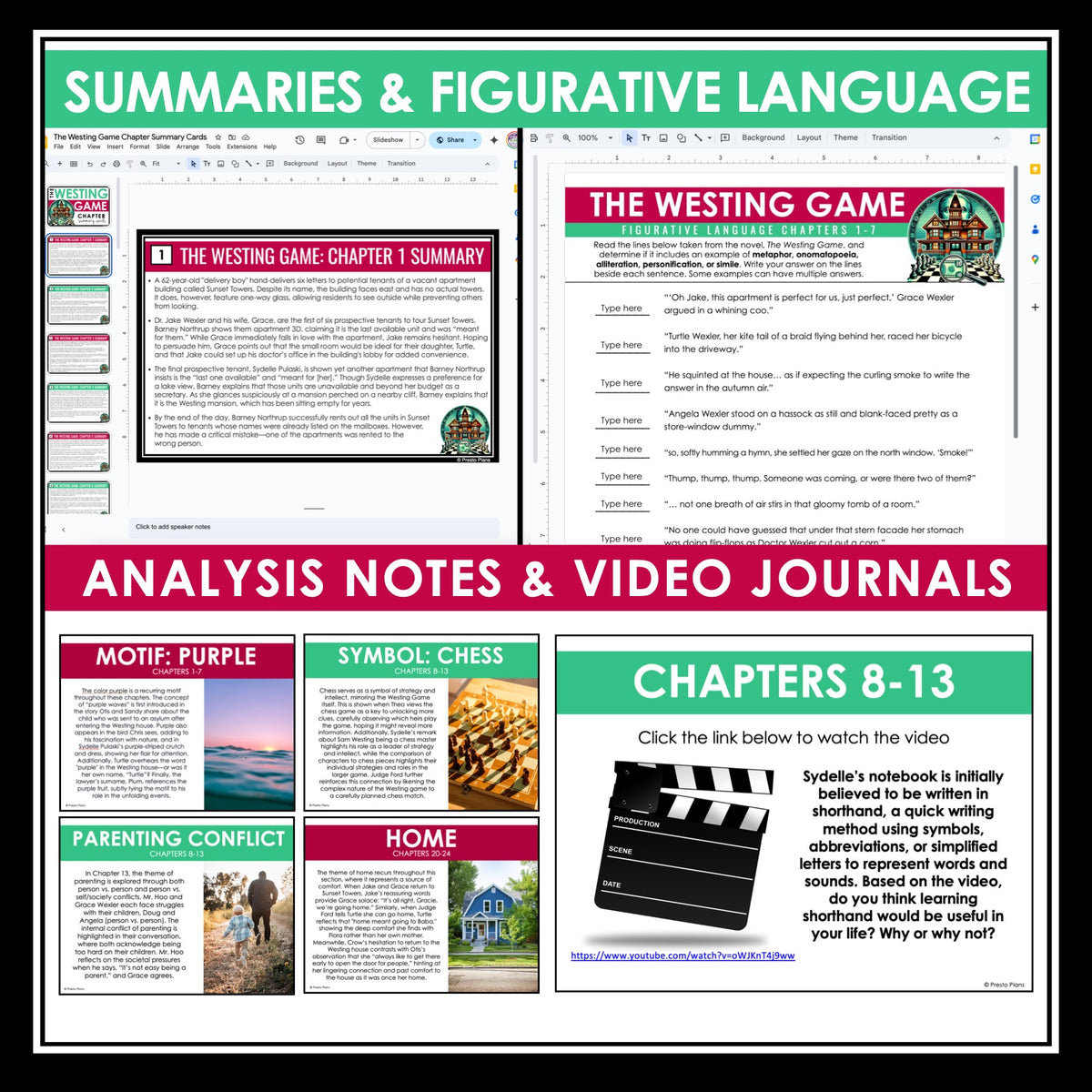 The Westing Game Unit Plan - Ellen Raskin Novel Study Reading - Digita ...