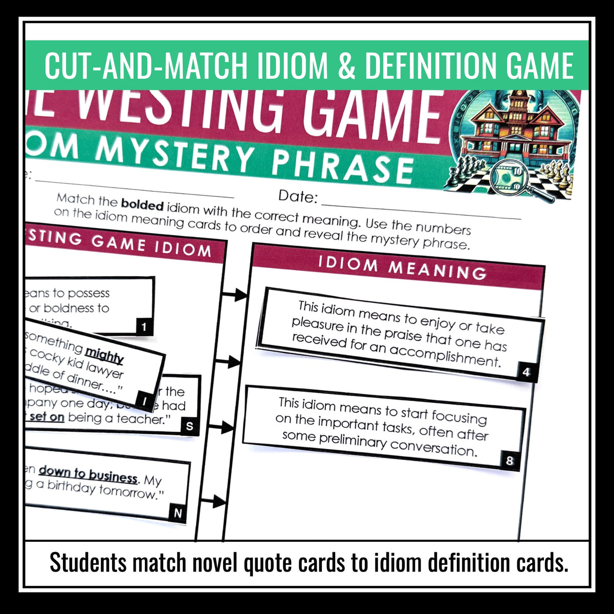 The Westing Game Activity - Idiom Mystery Phrase Figurative Language G ...