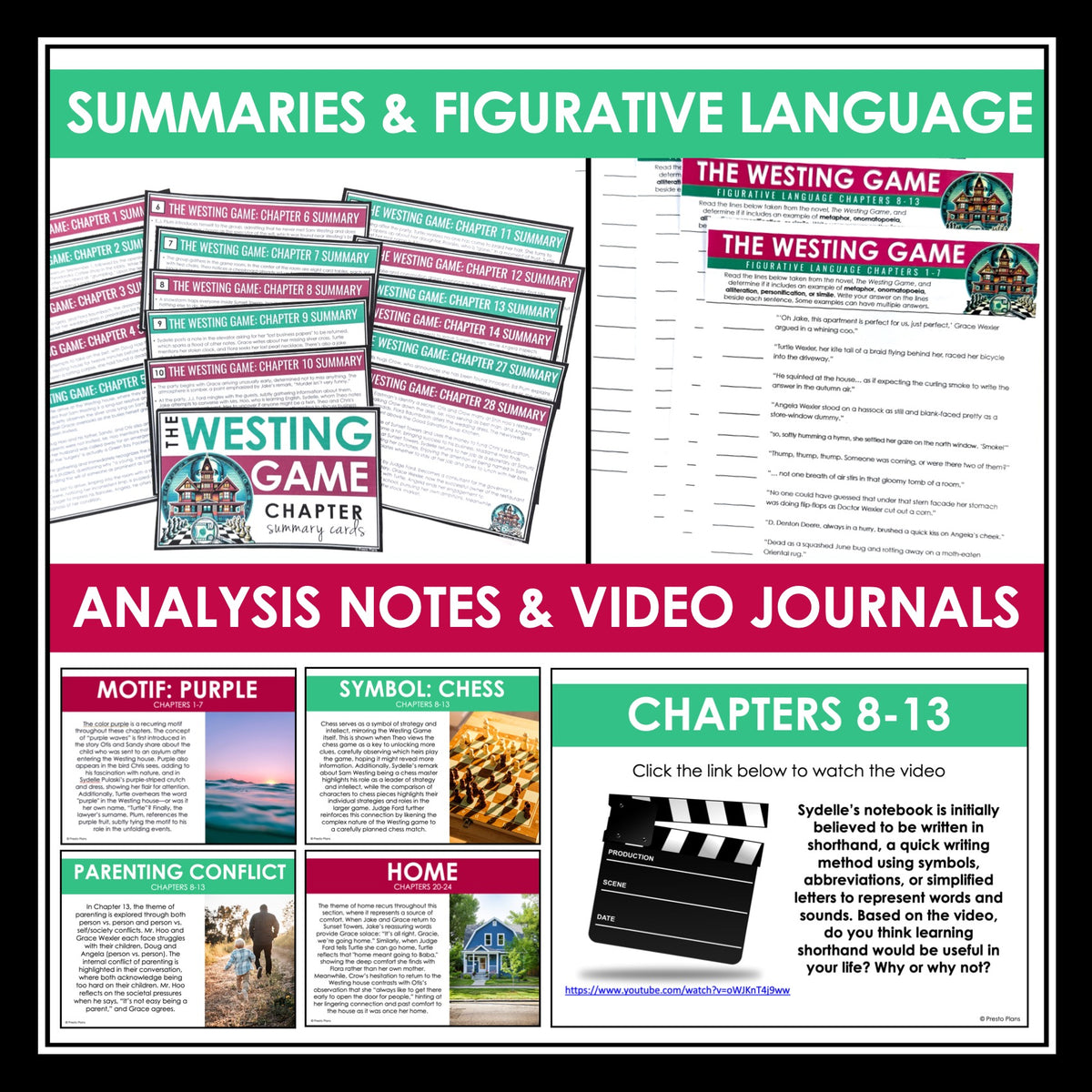 The Westing Game by Ellen Raskin Unit Plan - Novel Study Reading Unit ...