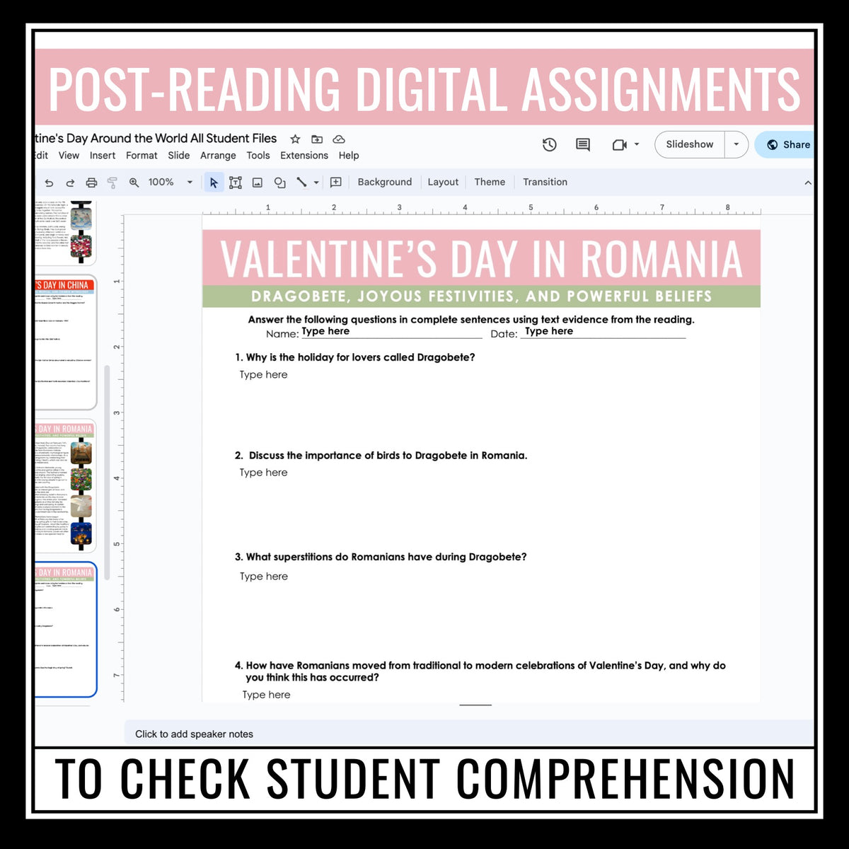 Valentine's Day Around the World Reading Comprehension - Digital Assig ...