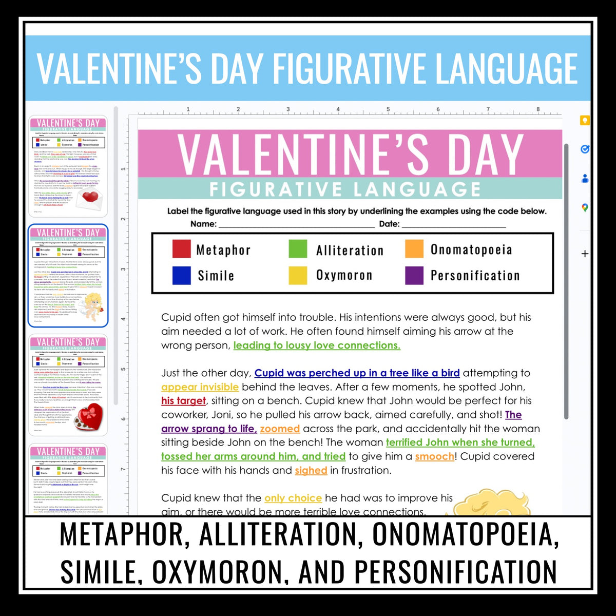 Valentine's Day Figurative Language Stories Digital Assignments Litera ...