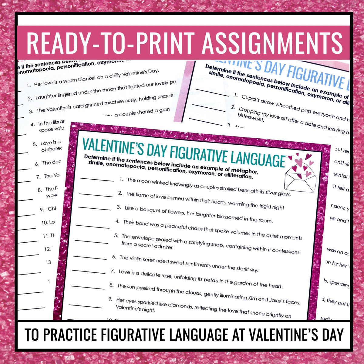 Valentine's Day Figurative Language Assignments - Literary Devices Act ...