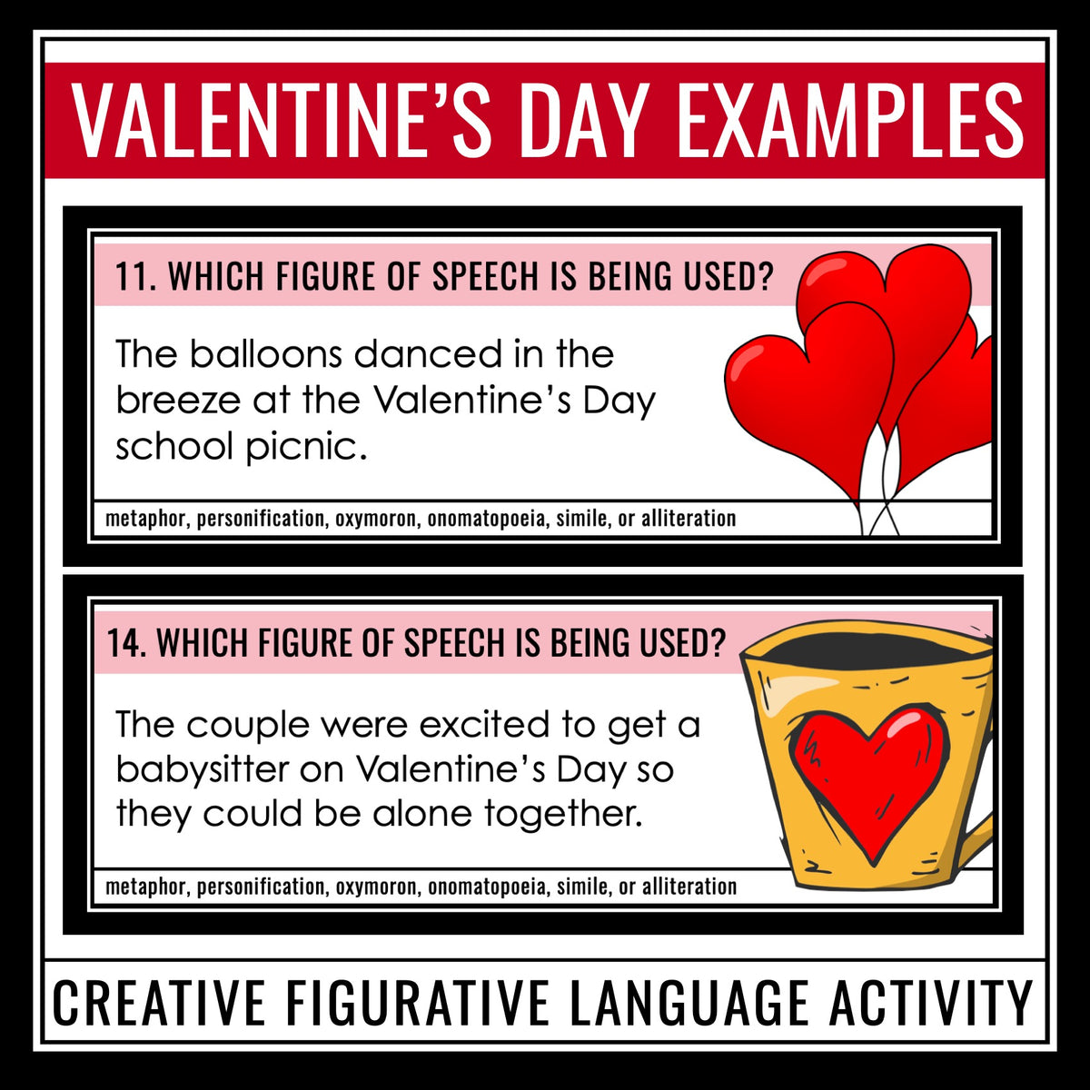 Valentine's Day Figurative Language Activity - Literary Devices Task C ...