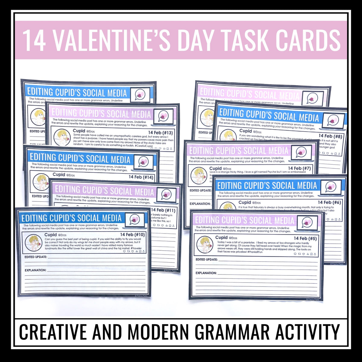Valentine's Day Grammar Activity - Editing Errors in Cupid's Social Me ...