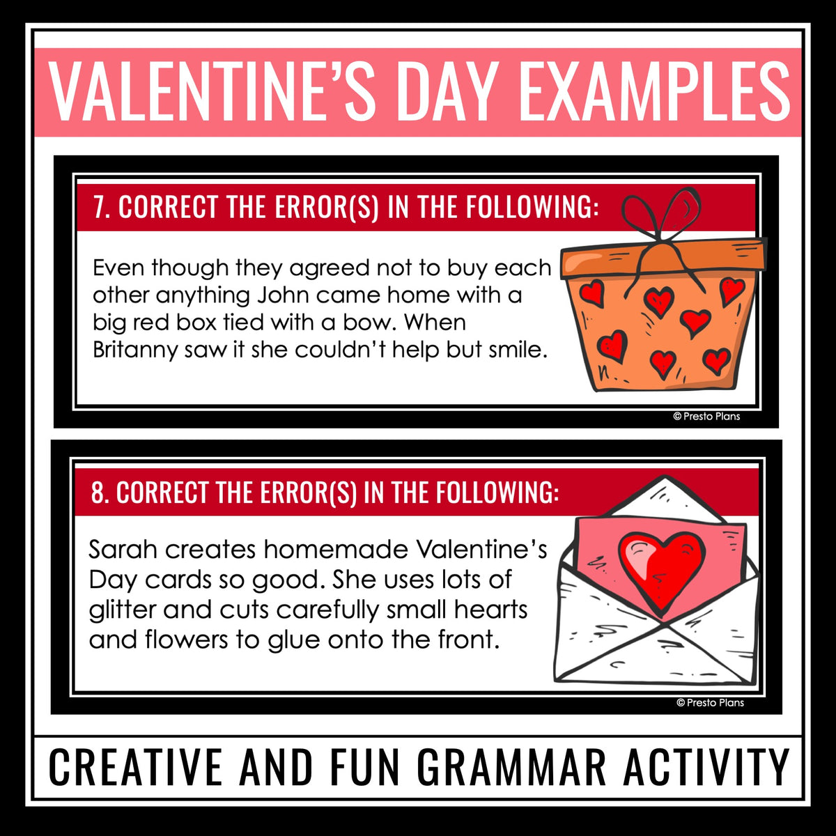 Valentine's Day Grammar Activity - Editing Grammar Errors Holiday Task ...