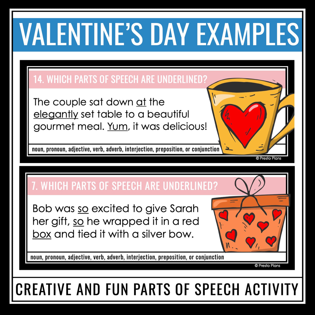 Valentine's Day Parts of Speech Task Cards Activity - Labeling Parts o ...