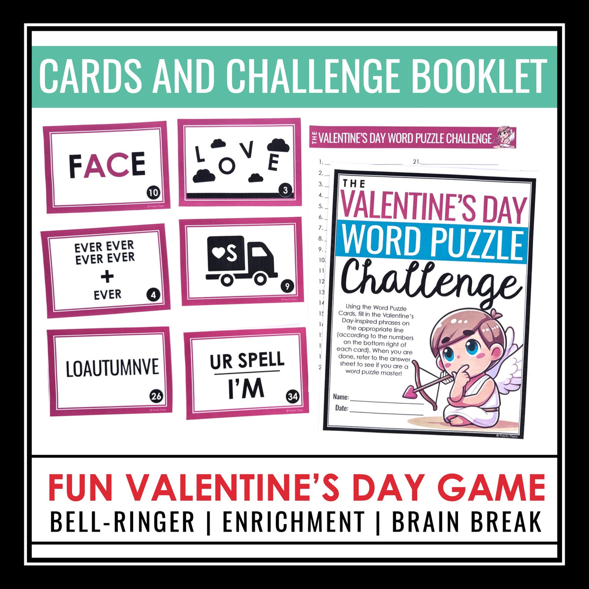 Valentine’s Day Word Puzzles Brain Teasers Game – Logic Rebus Word Sen ...