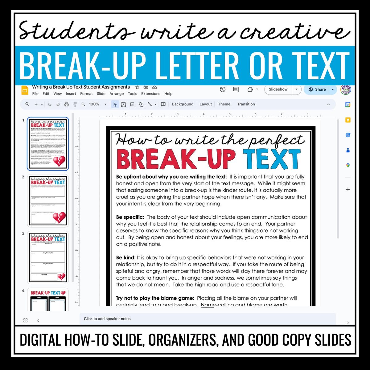 Valentine's Day Writing Assignment - Writing a Break Up Letter or Text ...