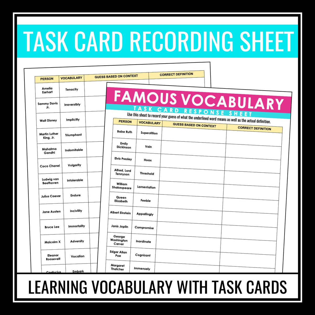 Vocabulary Activity - Famous Quotes Task Cards Context Clues Vocabular ...