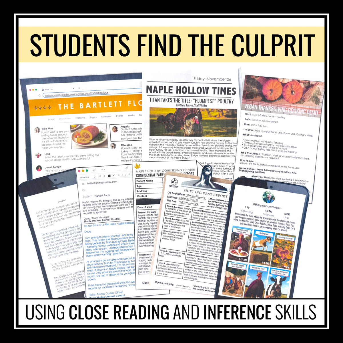 Thanksgiving Close Reading Inference Reading Mystery – Who Kidnapped t ...