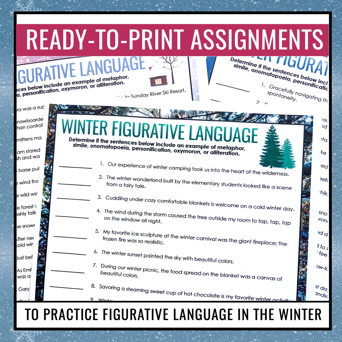 Winter Figurative Language Assignments - Literary Devices Activity ...