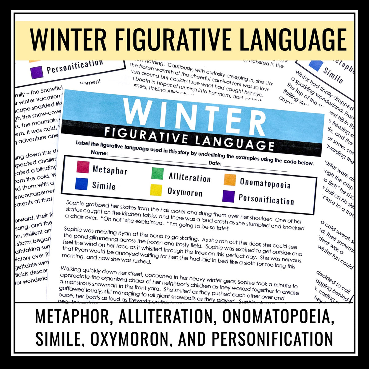 Winter Figurative Language Stories Assignments - Literary Devices Acti ...