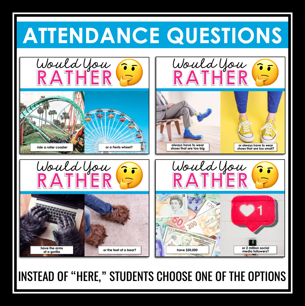 Would You Rather Attendance Questions or Bell Ringers Slides - Back to ...