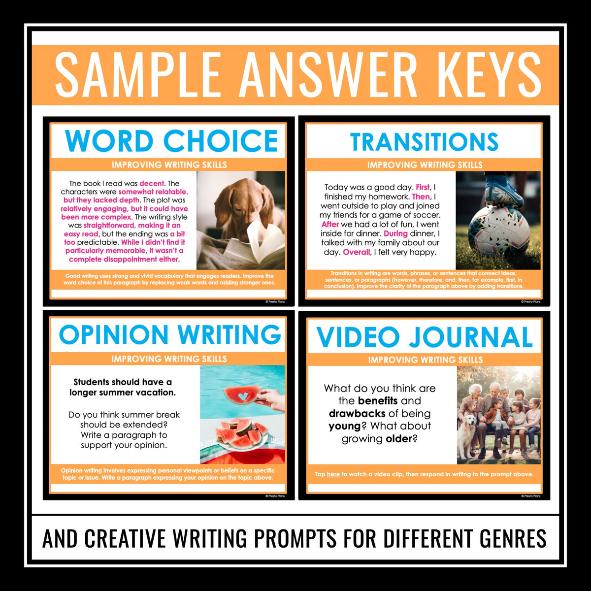 Writing Bell Ringers - Word Choice, Transitions, Tone, Sentence Variet ...