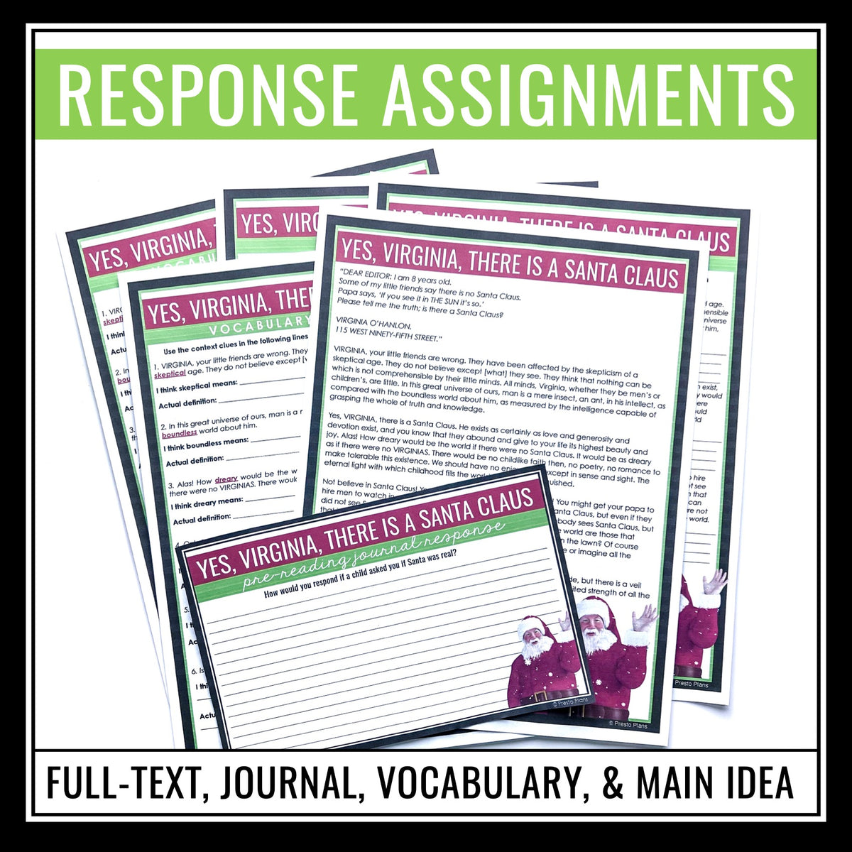 Christmas Nonfiction Reading & Assignments Yes, Virginia, There Is A S ...
