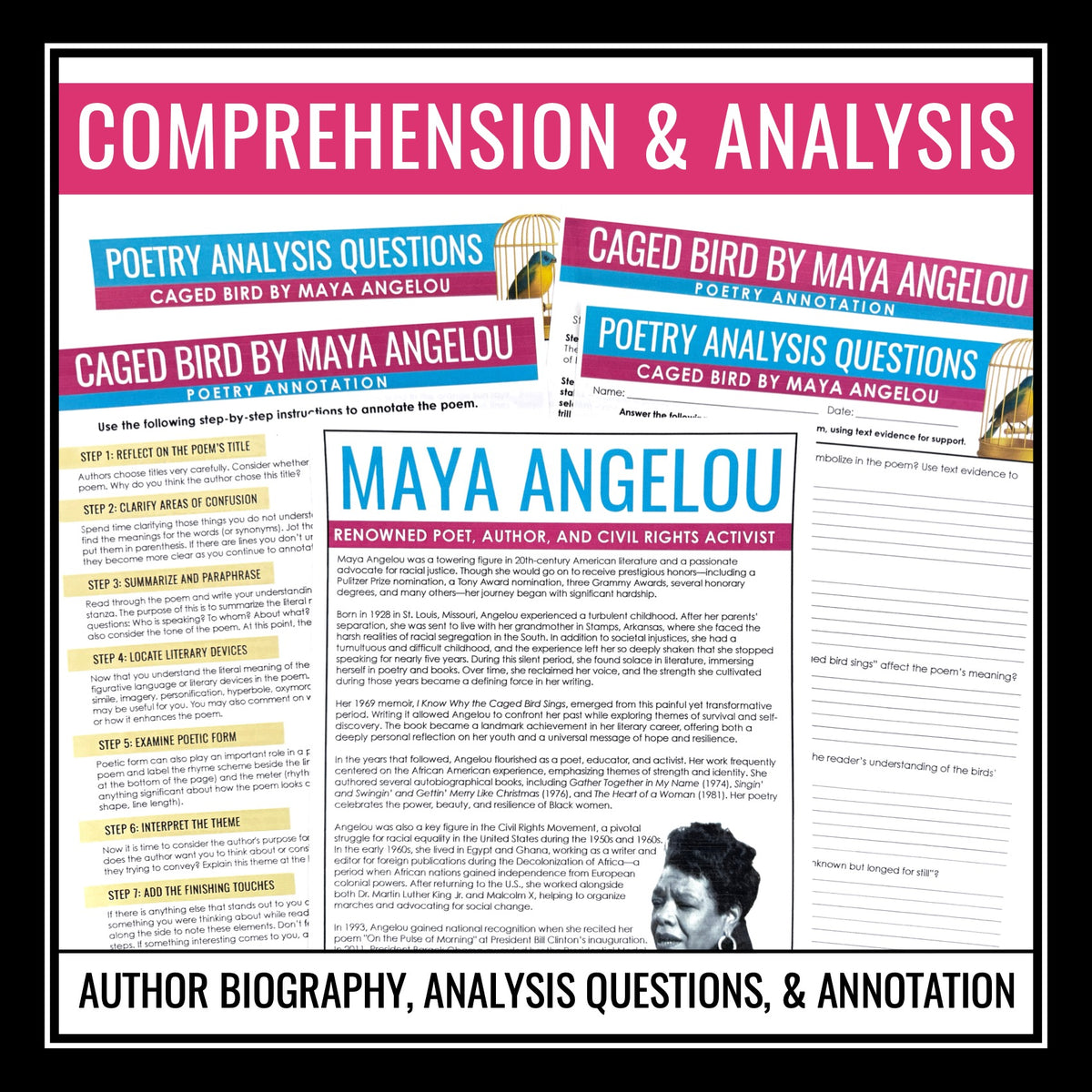 Caged Bird by Maya Angelou - Poetry Lesson, Slides, Assignments, and A ...