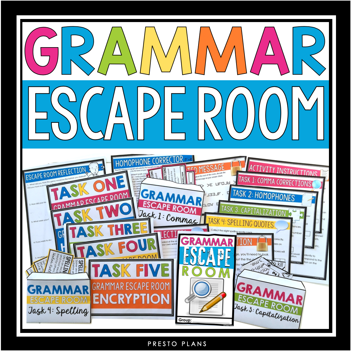 Grammar Escape Room Activity - Commas, Spelling, Homophones, Capitaliz ...