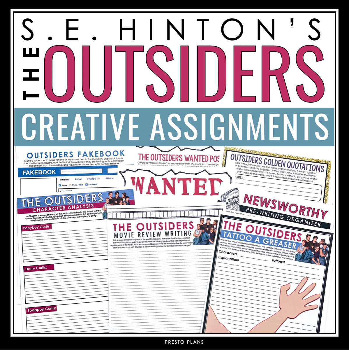 The Outsiders Assignments Bundle - Creative Response and Analysis of t ...