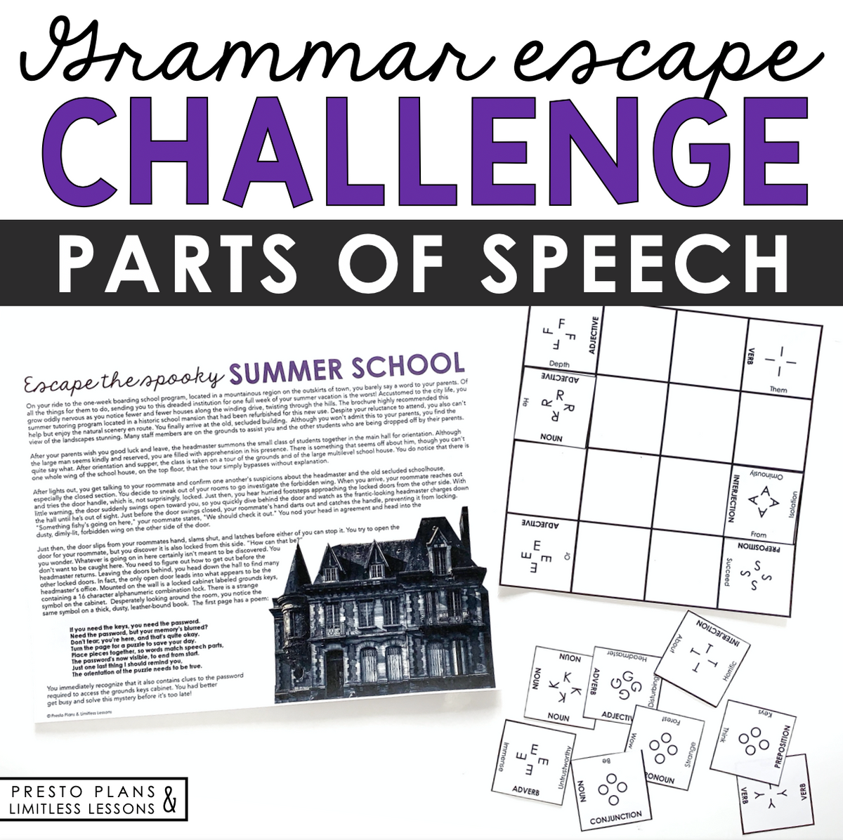 Parts of Speech Grammar Activity Escape Room Challenge, Presentation ...
