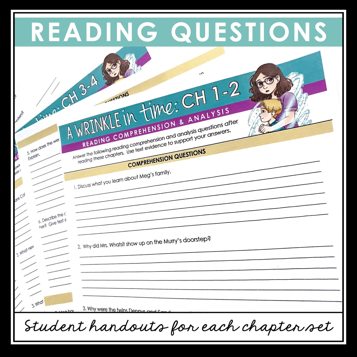 A Wrinkle in Time Questions - Comprehension & Analysis Reading Chapter ...
