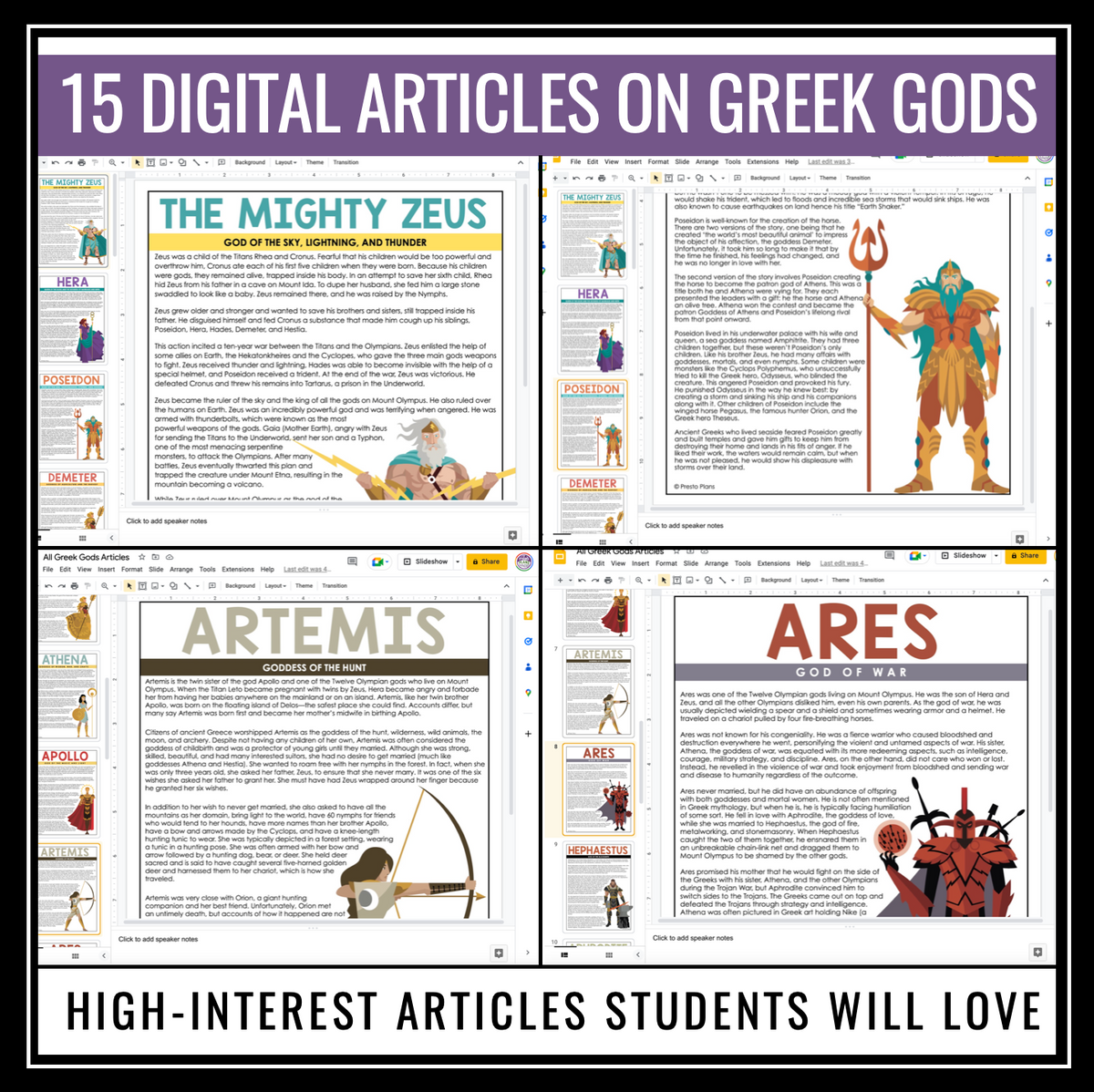 Greek Mythology Unit - Greek Gods Reading Activities, Quizzes, & Proje ...